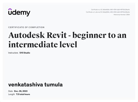 Successfully Completed Revit Training On Udemy Honing Skills And