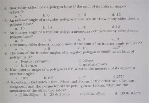 Solved How Many Sides Does A Polygon Have If The Sum Of Its Interior Angles Is A B