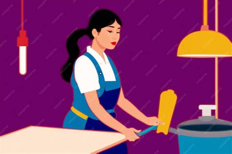 Una Mujer Limpiando La Habitaciónla Búsqueda De La Limpieza Y La Serenidad De Una Mujer Espacio