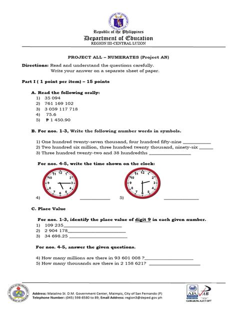 Project An Grade 7 Assessment Tool Edited 1 Pdf Arithmetic Mathematics