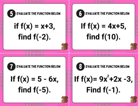 Evaluating Functions Algebra Task Cards Activity Grades 8 10 By Alessia Hooper