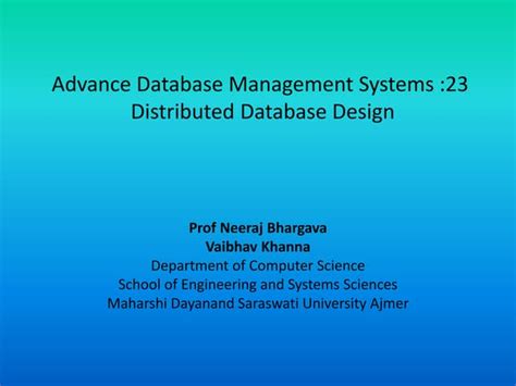 Adbms 23 Distributed Database Design Pptx Databases Computer