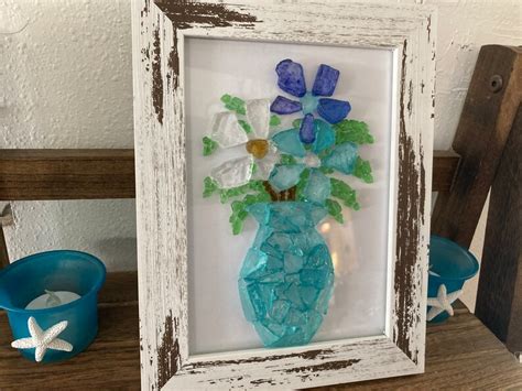 Beach Décor Sea Glass Flowersflower Wall Hangingcoastal Etsy