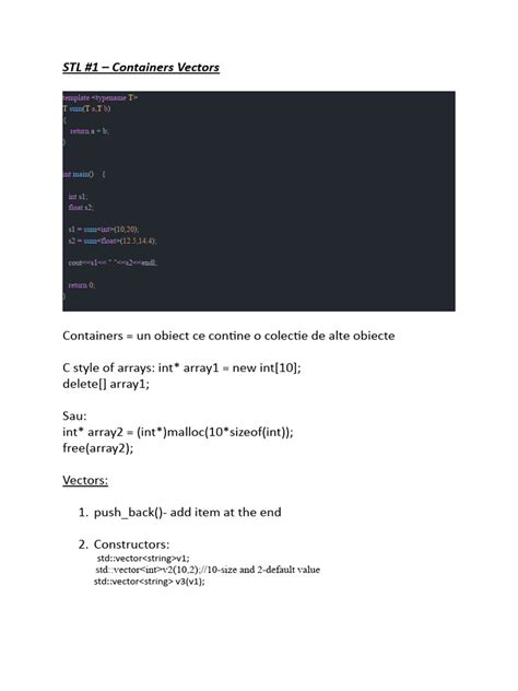 Stl 1 Containers Vectors Template Typename Pdf