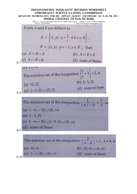 trigonometry inequality logarithm revision class xi pdf