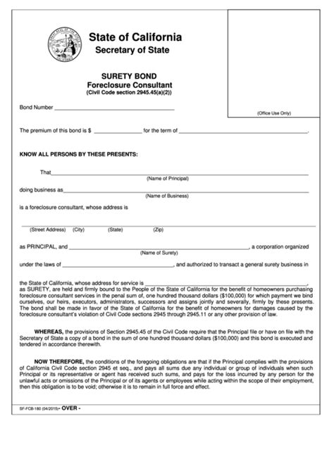 Fillable Form Sf Fcb Surety Bond Printable Pdf Download
