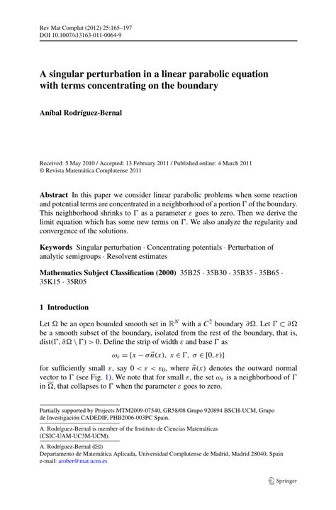 Pdf A Singular Perturbation In A Linear Parabolic Equation With Terms