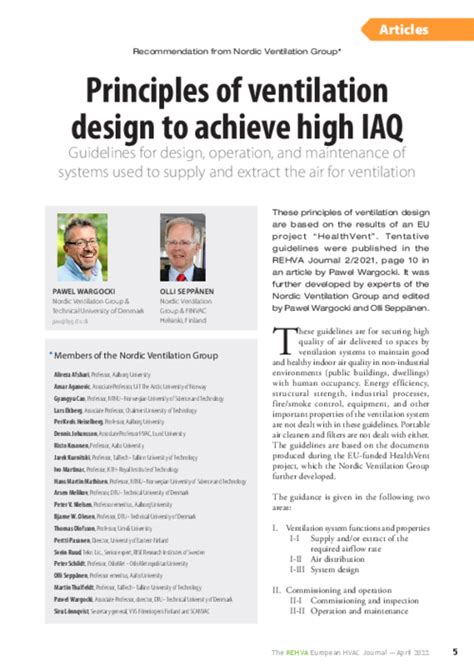Rehva Journal Principles Of Ventilation Design To Achieve High Iaq