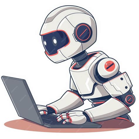 Robot Working On Laptop Computer Cute Cartoon Vector Illustration Premium Ai Generated Image