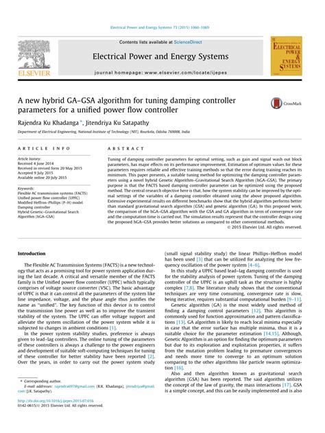 Pdf A New Hybrid Gagsa Algorithm For Tuning Damping Controller