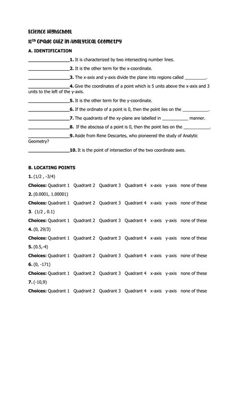 Solution Quiz In Analytical Geometry Cartesian Coordinate System