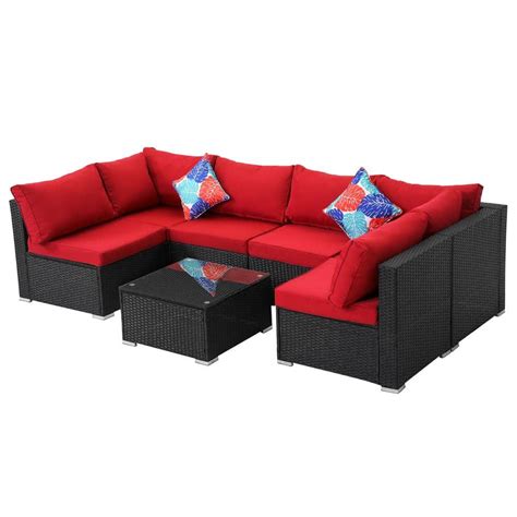 Zeus And Ruta 7 Piece Modern Rattan Wicker Garden Outdoor Sectional Set
