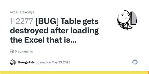 BUG Table Gets Destroyed After Loading The Excel That Is Included In