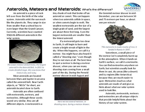 Asteroids And Meteors Pdf Printable Worksheet Asteroids Meteors And Meteroids Whats The