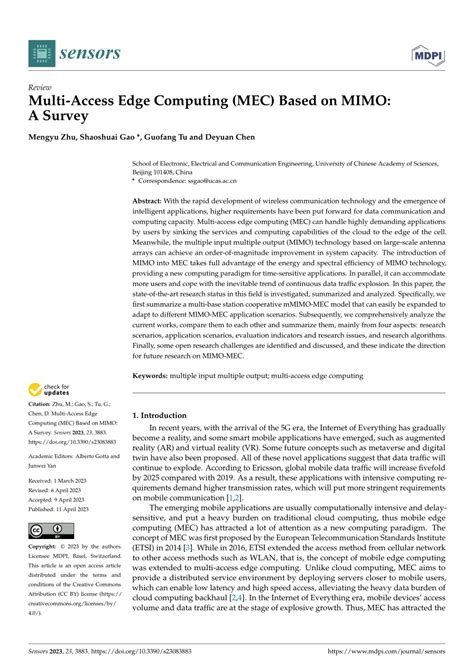 Pdf Multi Access Edge Computing Mec Based On Mimo A Survey
