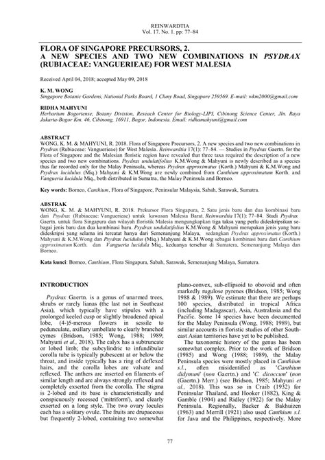 Pdf Flora Of Singapore Precursors 2 A New Species And Two New