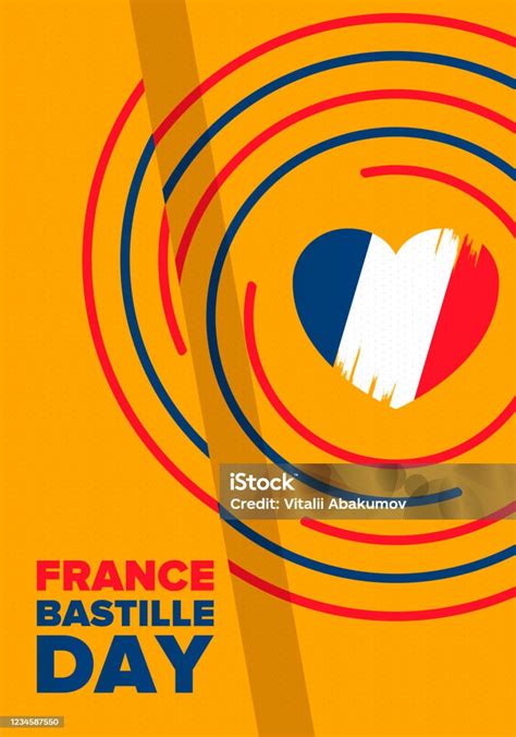 프랑스의 바스티유의 날 국가 행복 한 휴일 7 월 14 일 연례 경축 프랑스 국기입니다 프랑스의 독립과 자유 애국 적인 요소 축제 디자인 벡터 포스터 일러스트레이션 7월에