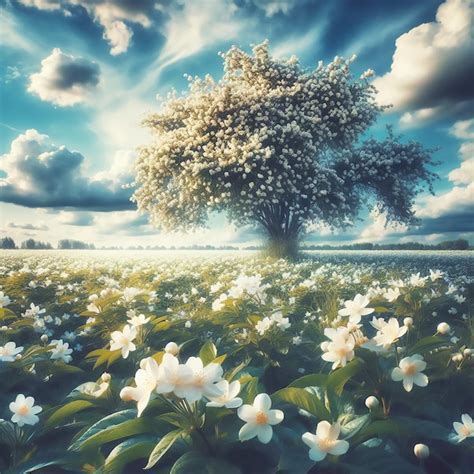 Premium Photo A Jasmine Field Under Bluesky