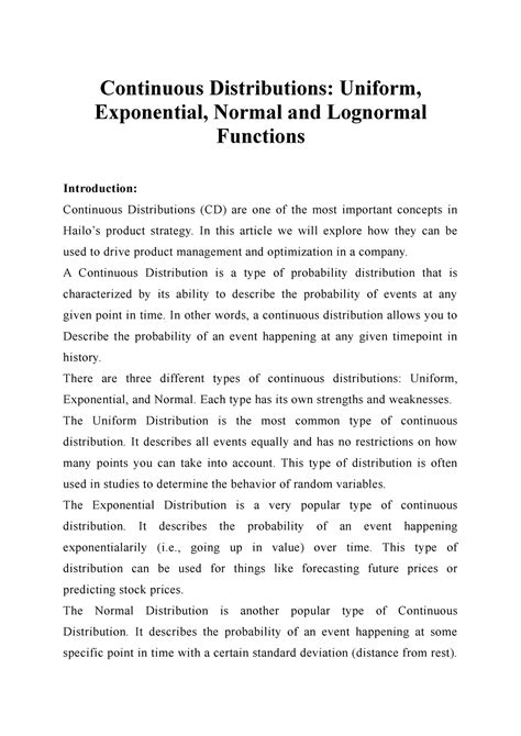 Continuous Distributions Uniform Exponential Normal And Lognormal