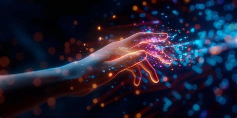 Interacting With Technology Futuristic Human Hand Touching Digital Circuit Concept Future