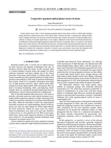 Pdf Cooperative Quantum Optical Planar Arrays Of Atoms