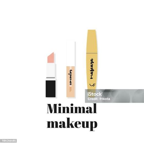 최소한의 메이크업 립스틱 컨실러 마스카라 기본 뷰티 제품 구성 벡터 일러스트레이션 플랫 디자인 개체 그룹에 대한 스톡 벡터 아트