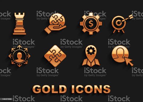 퍼즐 조각 화살표가 있는 대상 비즈니스 정장을 입은 사용자 남자 위치 작업 프로젝트 팀 기반 기어 달러 기호 비즈니스 전략 및 손 아이콘을 설정합니다 벡터 가리키기에 대한