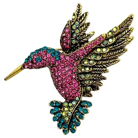 Jewelry Vintage Hummingbird Brooch Colorful Crystals Vintage Gold Pin Pendan Poshmark