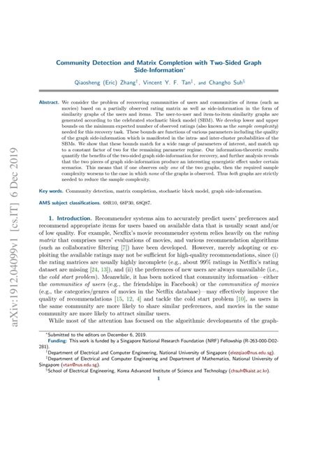 Community Detection And Matrix Completion With Two Sided Graph Side Information Deepai