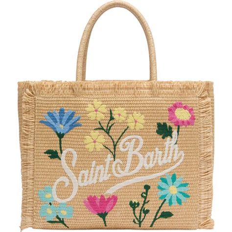 Mc2 Saint Barth Borsa A Spalla Vanity In Paglia Beige Con Fiori