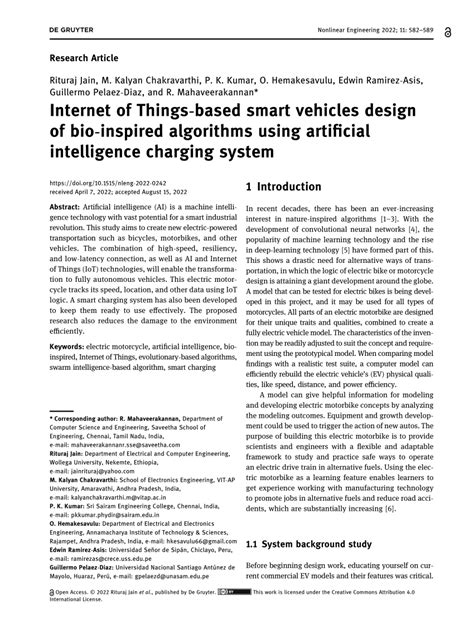 Pdf Internet Of Things Based Smart Vehicles Design Of Bio Inspired