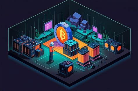 Cryptocurrency Mining Isometric Premium Ai Generated Image