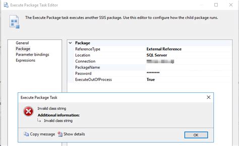 Sql Server Ssis External Package Invalid Class String Error Stack Overflow