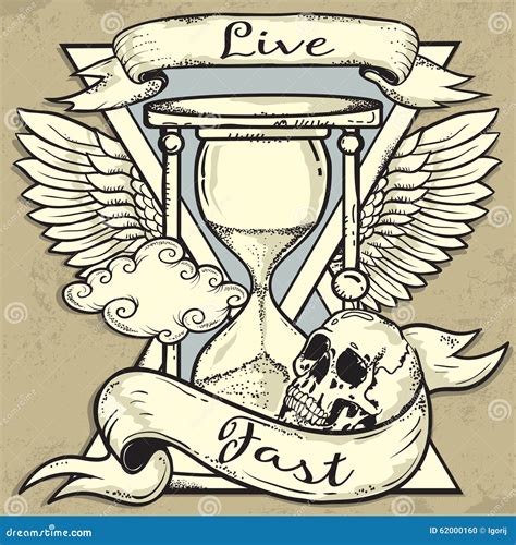 Hourglass And Skull Tattoo Design Stock Vector Illustration Of Cartoon Banner 62000160