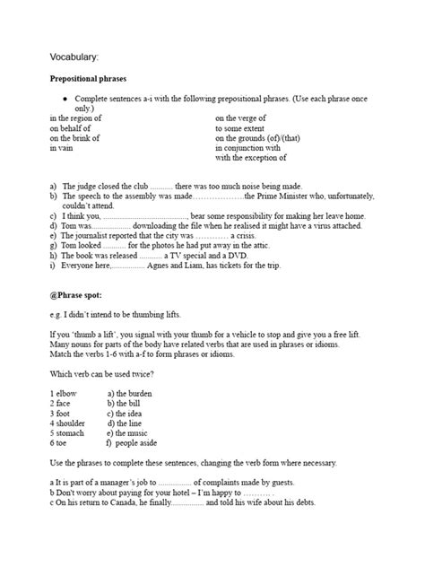 Vocabulary Fixed Phrases Practice Pdf Verb Phrase