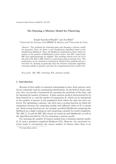 Pdf On Choosing A Mixture Model For Clustering