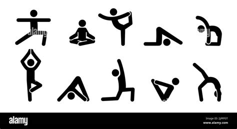 Yoga Pictogram Icon People Yoga Pose Meditate Practice Sport Exercise Pictogram Man Set