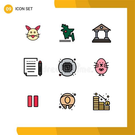 Set Of 9 Modern Ui Icons Symbols Signs For Cpu Write Bank Paper Letter Stock Vector