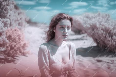 Premium Ai Image Ethereal Portrait Of A Woman On A Beach Captured In