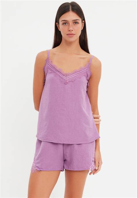 Lace Woven Pajamas Set Lilac Trendyol Sleepwear