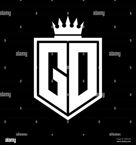 Gd Letter Logo Monogram Bold Shield Geometric Shape With Crown Outline Black And White Style