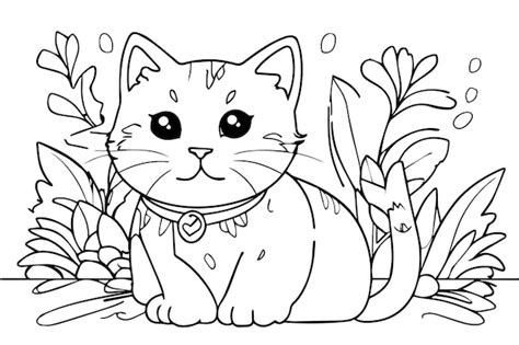 아이들을 위한 귀여운 새끼 고양이 색칠 페이지 색칠 책 일러스트레이션 프리미엄 벡터
