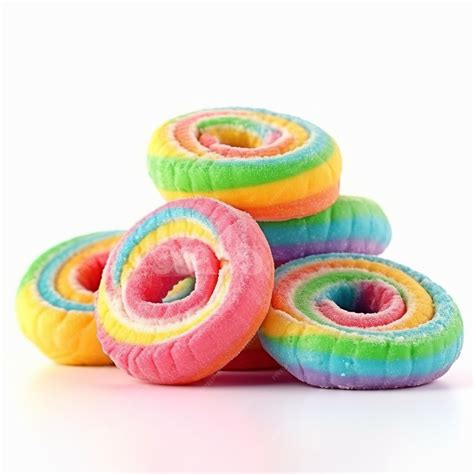 Premium Photo A Stack Of Rainbow Gummy Candy With A White Background