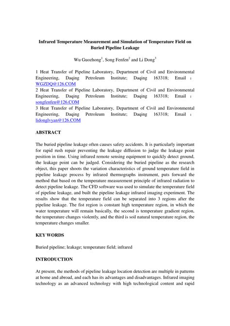 Pdf Infrared Temperature Measurement And Simulation Of Temperature Field On Buried Pipeline