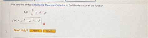 solved use part one of the fundamental theorem of calculus