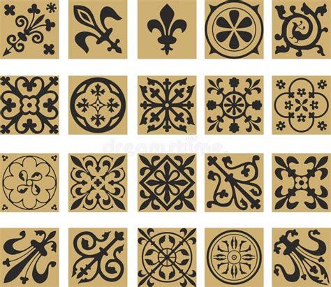 Vector Gold And Black Set Of Ancient Roman Ornament Elements Stock