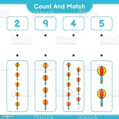 계산 및 일치 아기 딸랑이의 수를 계산하고 올바른 숫자와 일치합니다 교육 어린이 게임 인쇄 워크 시트 벡터 일러스트레이션 0명에 대한 스톡 벡터 아트 및 기타 이미지