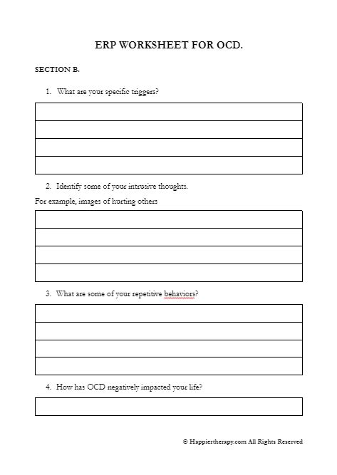 Exposure And Response Prevention Worksheet Editable Fillable