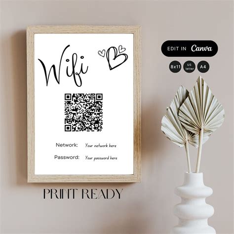 Wifi QR Code Sign Printable Wifi Sign Wifi Password Sign Editable Custom Business Wifi Sign