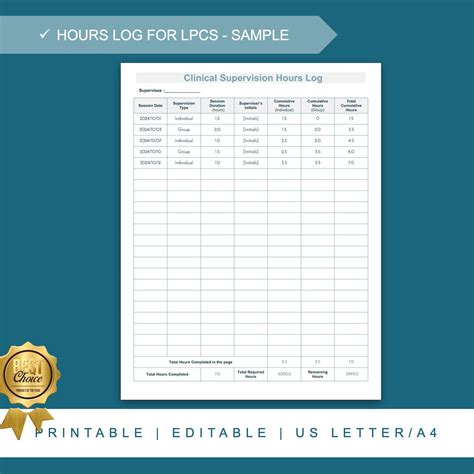 Clinical Supervision Session Form Hours Log For Lpcs Editable Supervision Tracking